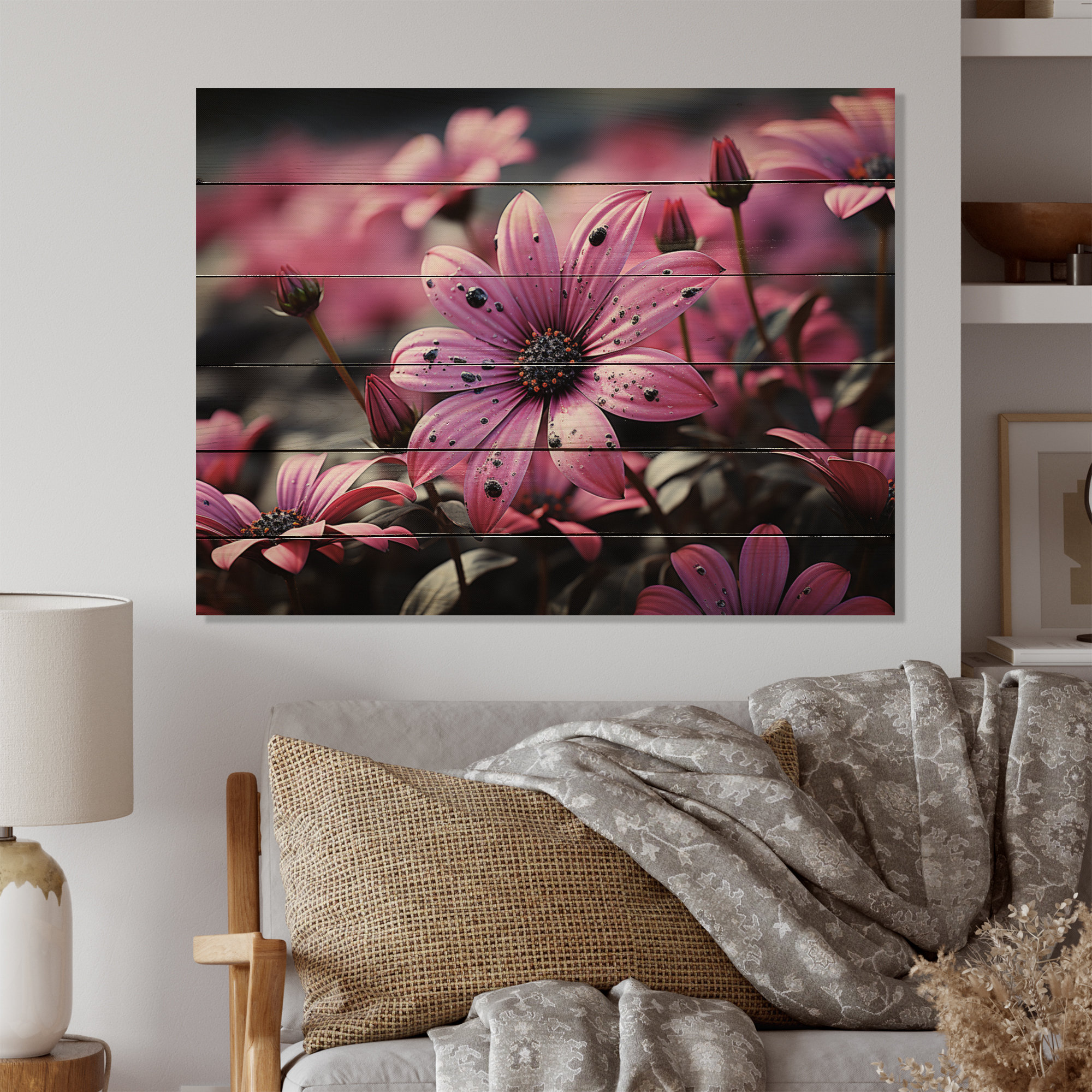 Latitude Run® Flowers Vibrant Blooms Black On Wood Print | Wayfair