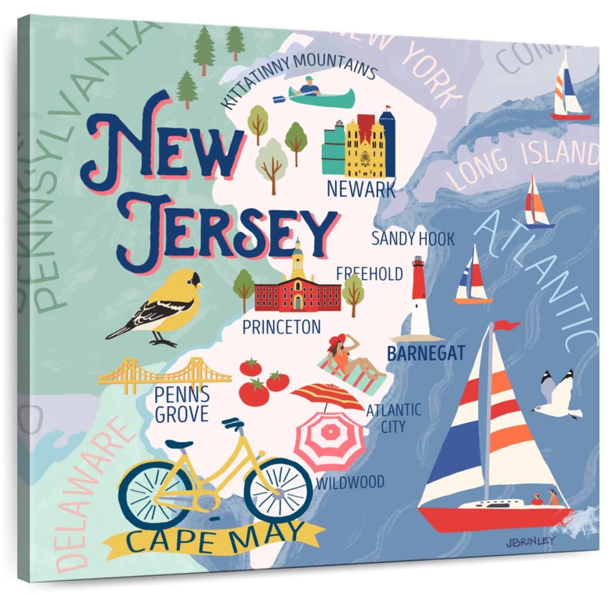 Breakwater Bay Aliaz State Maps - New Jersey Attractions | Wayfair