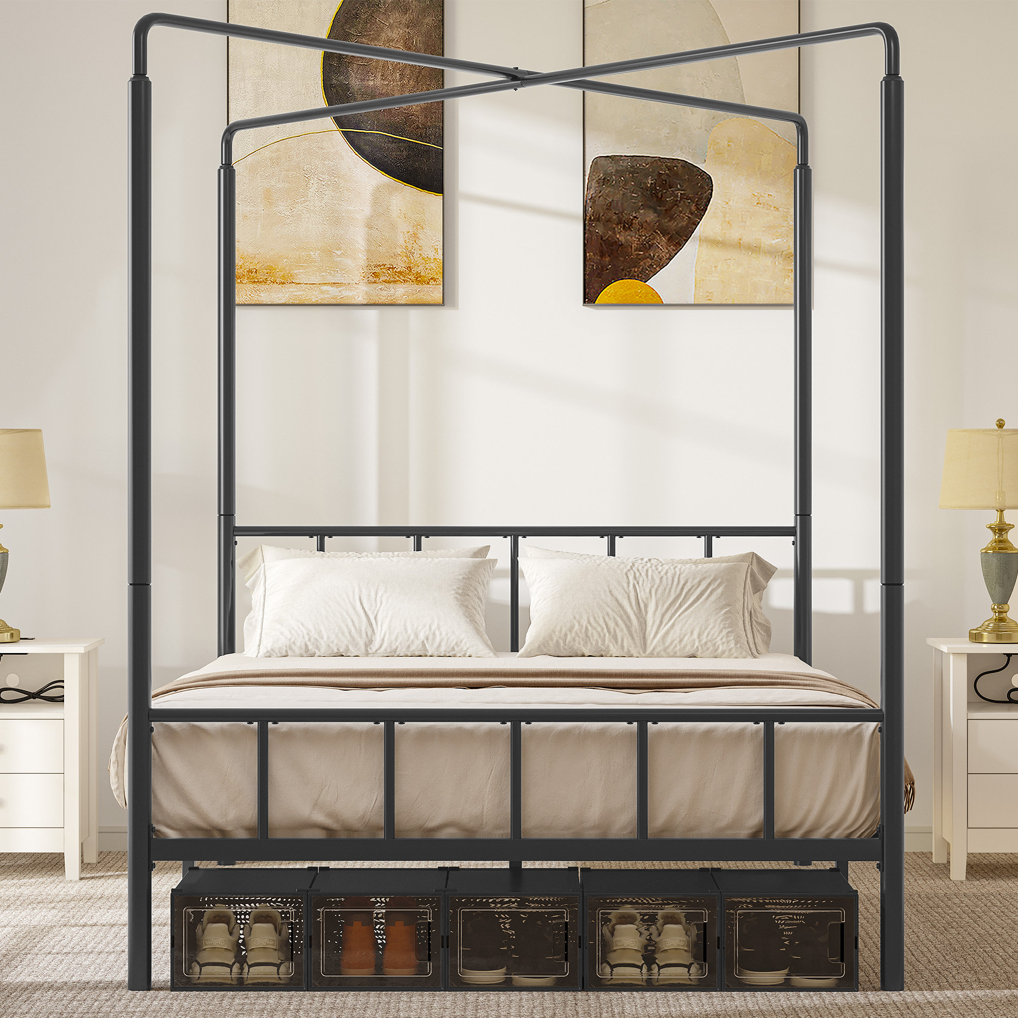 Wade Logan Metal X-shappe Canopy Bed with Two Using Methods & Reviews ...