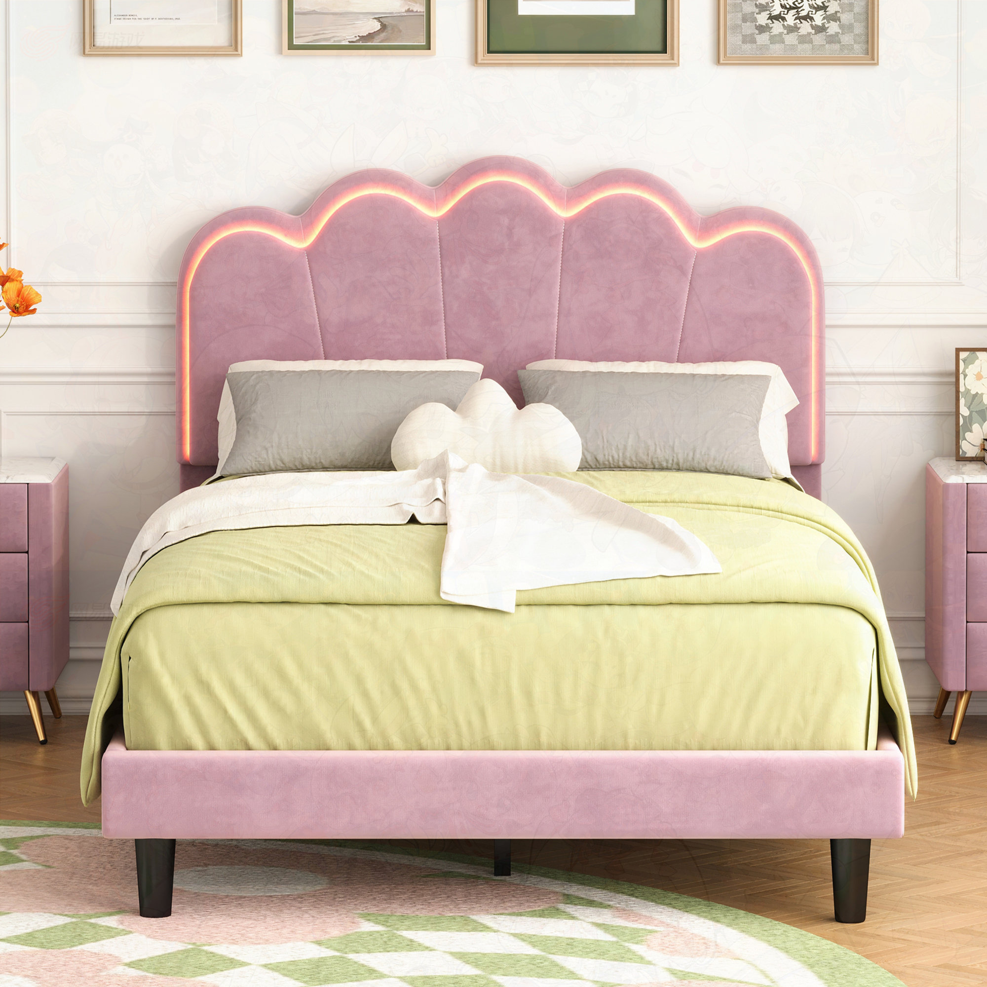 Wrought Studio™ Upholstered Smart LED Bed Frame | Wayfair