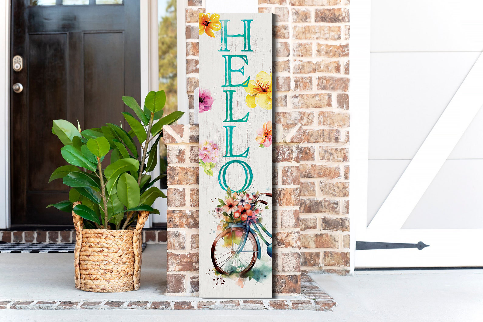 Winston Porter 36in Spring Hello Porch Sign for Front Door - Wooden ...