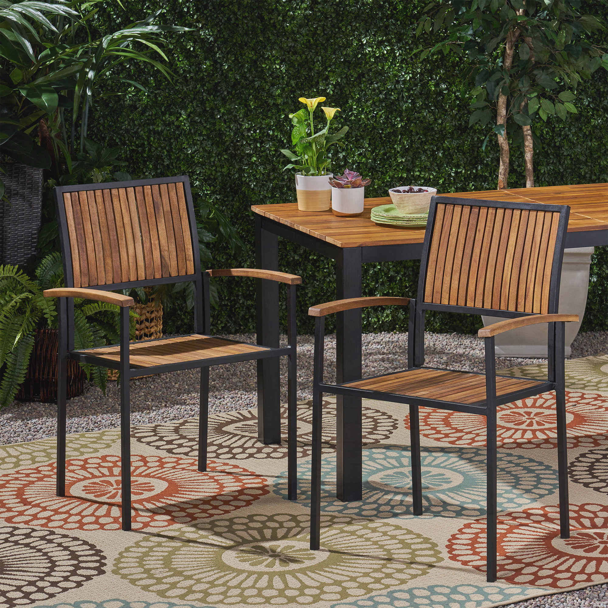Latitude Run® Patio Chair Wood and Metal Chair(Set of 2) | Wayfair
