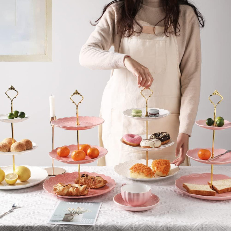 Tobran 3 Tier Ceramic Cake Stand Wedding, Dessert Cupcake Stand | Wayfair