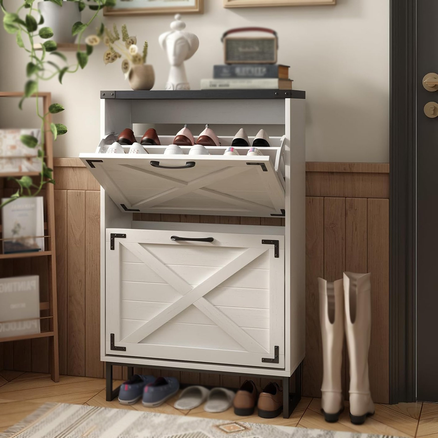 Gracie Oaks 24" Wide Shoe Cabinet Storage, Freestanding Organizer with ...