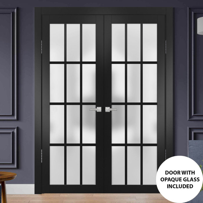 SARTODOORS Felicia Frosted Glass French Black Doors | Wayfair