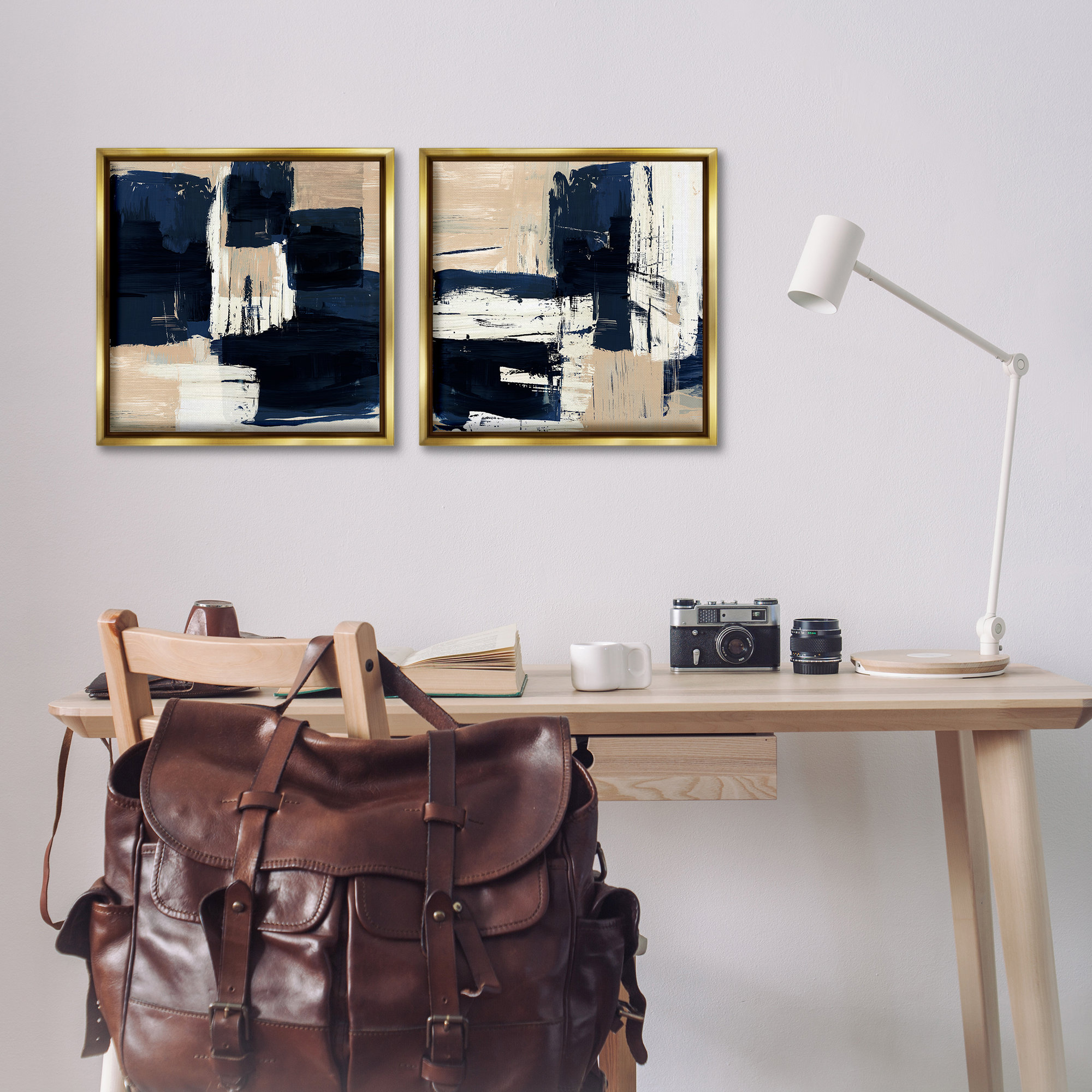 Latitude Run® Abstract Navy Neutral 2 PC Framed Floater Canvas Set by ...