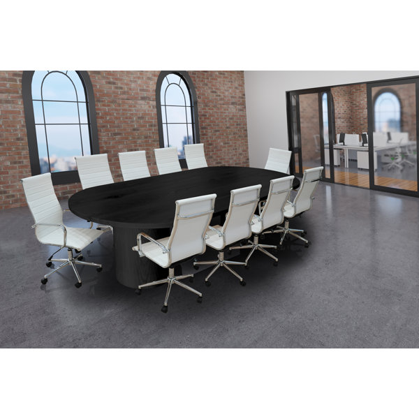 Wrought Studio Ghedeon 120'' Solid Wood Oval Conference Table with 10 ...