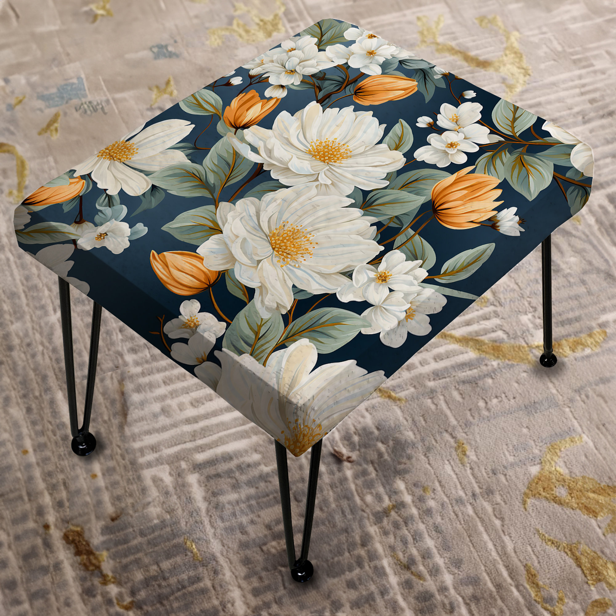 Design Art White And Blue Farmhouse Floral Pattern - Floral Rectangle ...