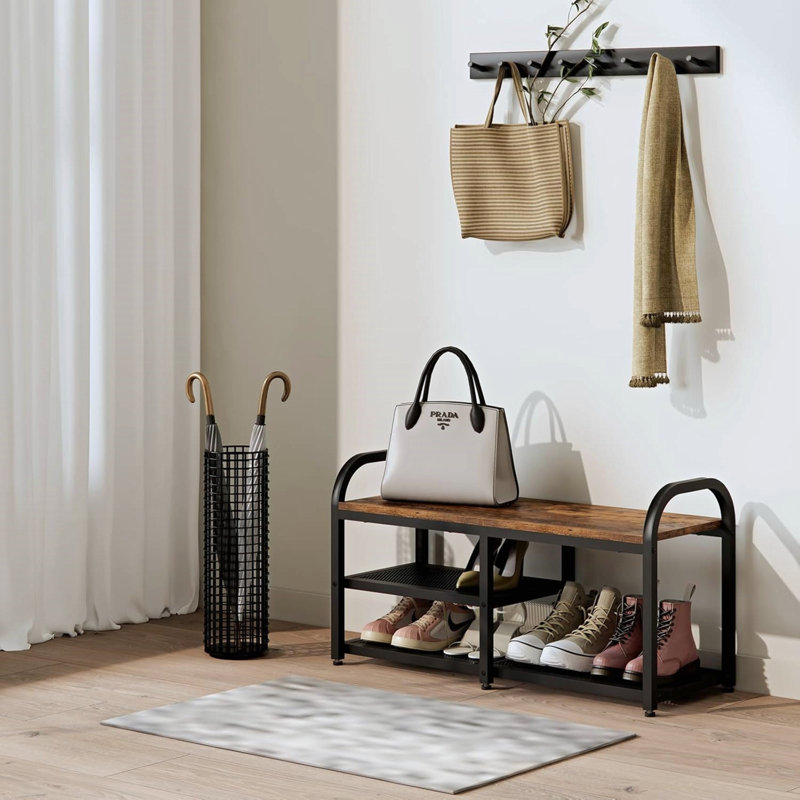 Hokku Designs Industrial Shoe Organizer Storage Bench, 31.5 Inches ...
