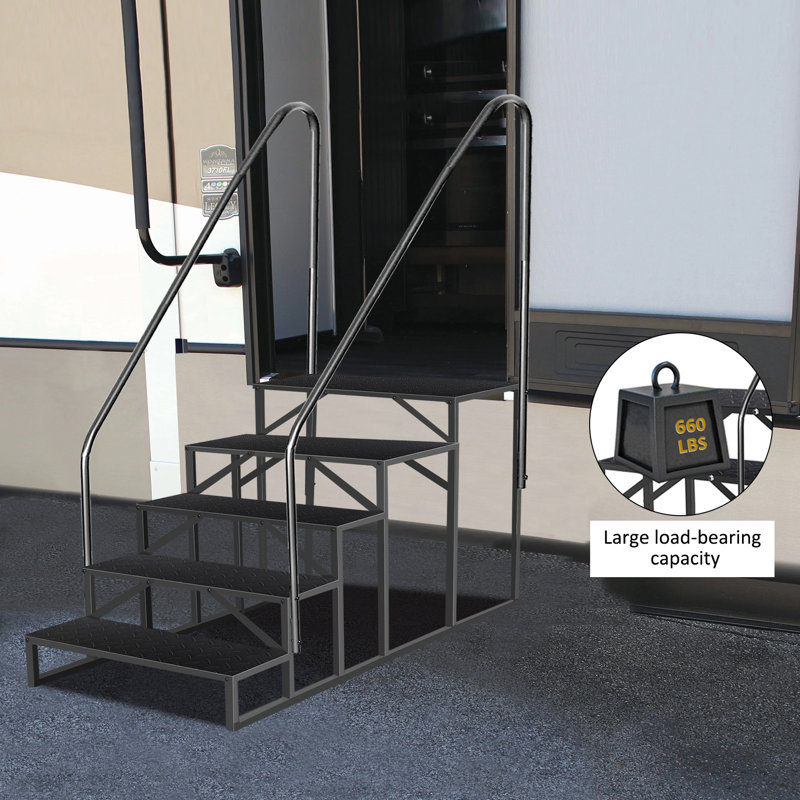 WFX Utility™ RV Steps with 2 Handrail, 5 Steps Mobile Home Ladder ...
