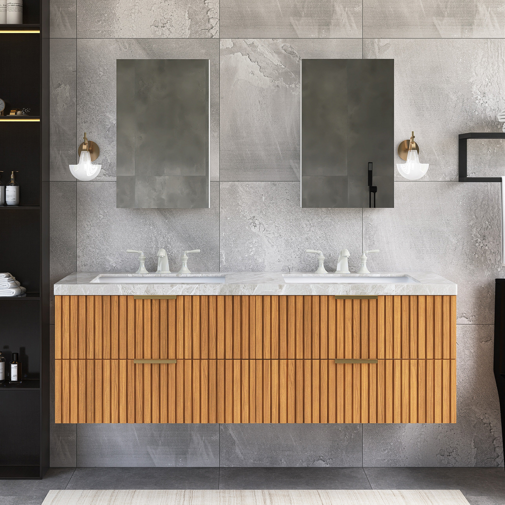 Orren Ellis 60'' Wall-Mounted Double Bathroom Vanity With Top and ...