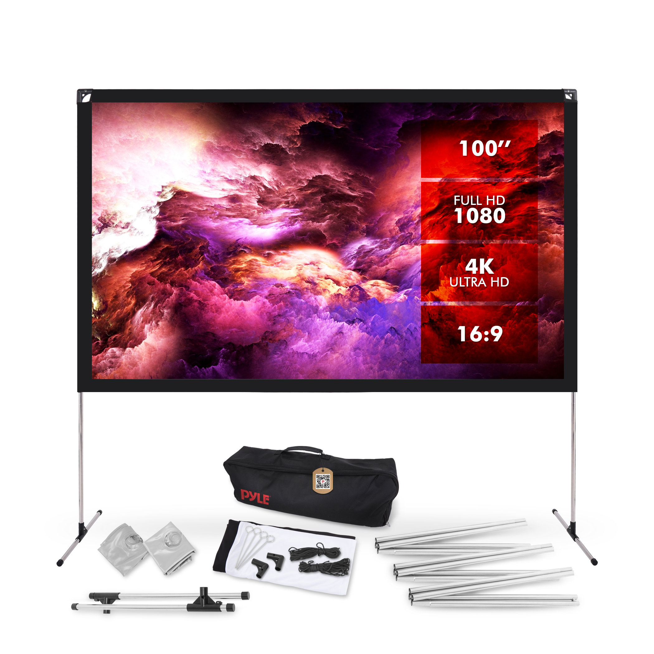 Pyle 100'''' Portable Outdoor Projection Screen - Lightweight Viewing ...