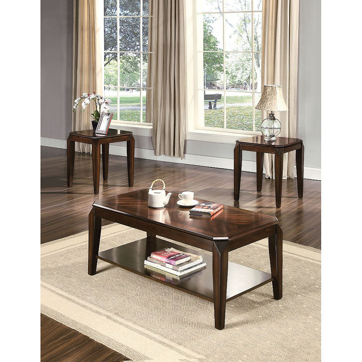 Lark Manor Coffee/End Table Set 3Pc Living Room Table Modern Wood ...
