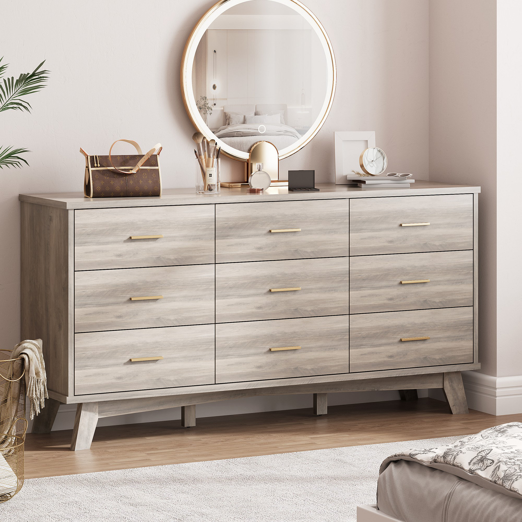 Ebern Designs 9 Drawer Wide Modern Chest Of Drawers With X-Shaped Sturdy Base | Wayfair