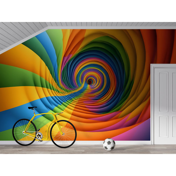 Orren Ellis Rainbow 3D Tunnel Wall Mural – Colorful Optical Illusion ...