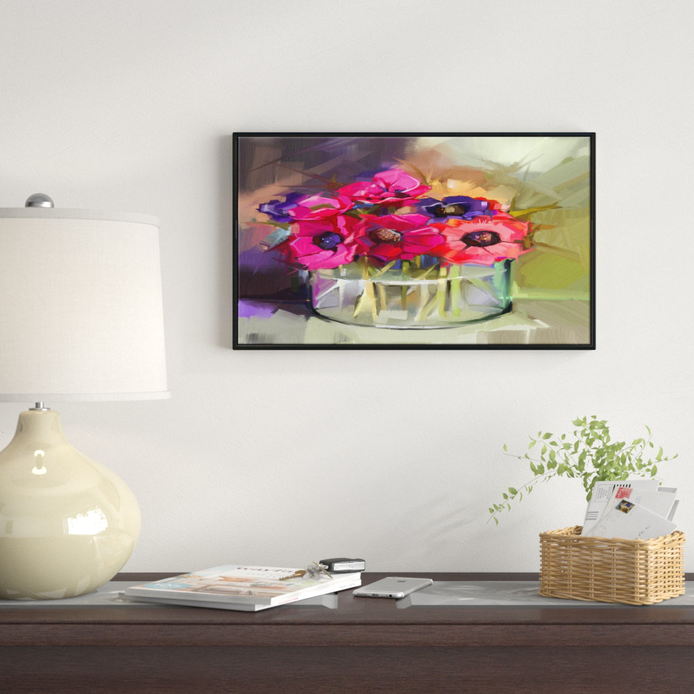 East Urban Home Red Anonymous Flower Bouquet - Floater Frame Oil ...