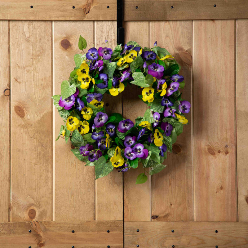 Primrue Handcrafted Faux Pansy Silk Wreath | Wayfair