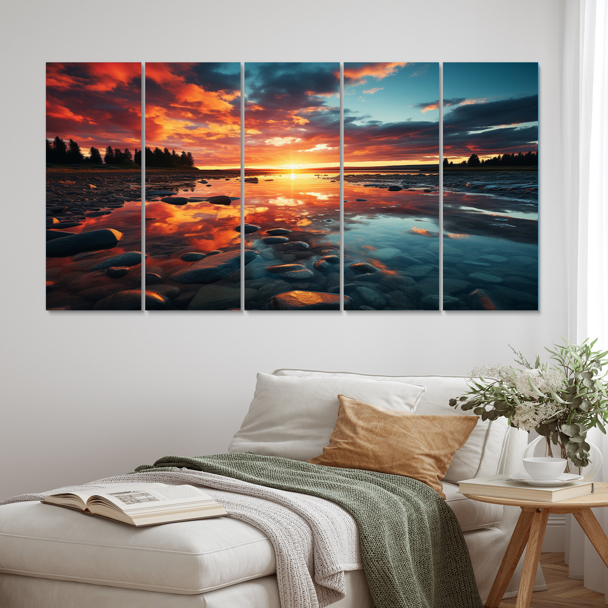 Highland Dunes Sunset At The Beach I On Canvas 5 Pieces Print | Wayfair