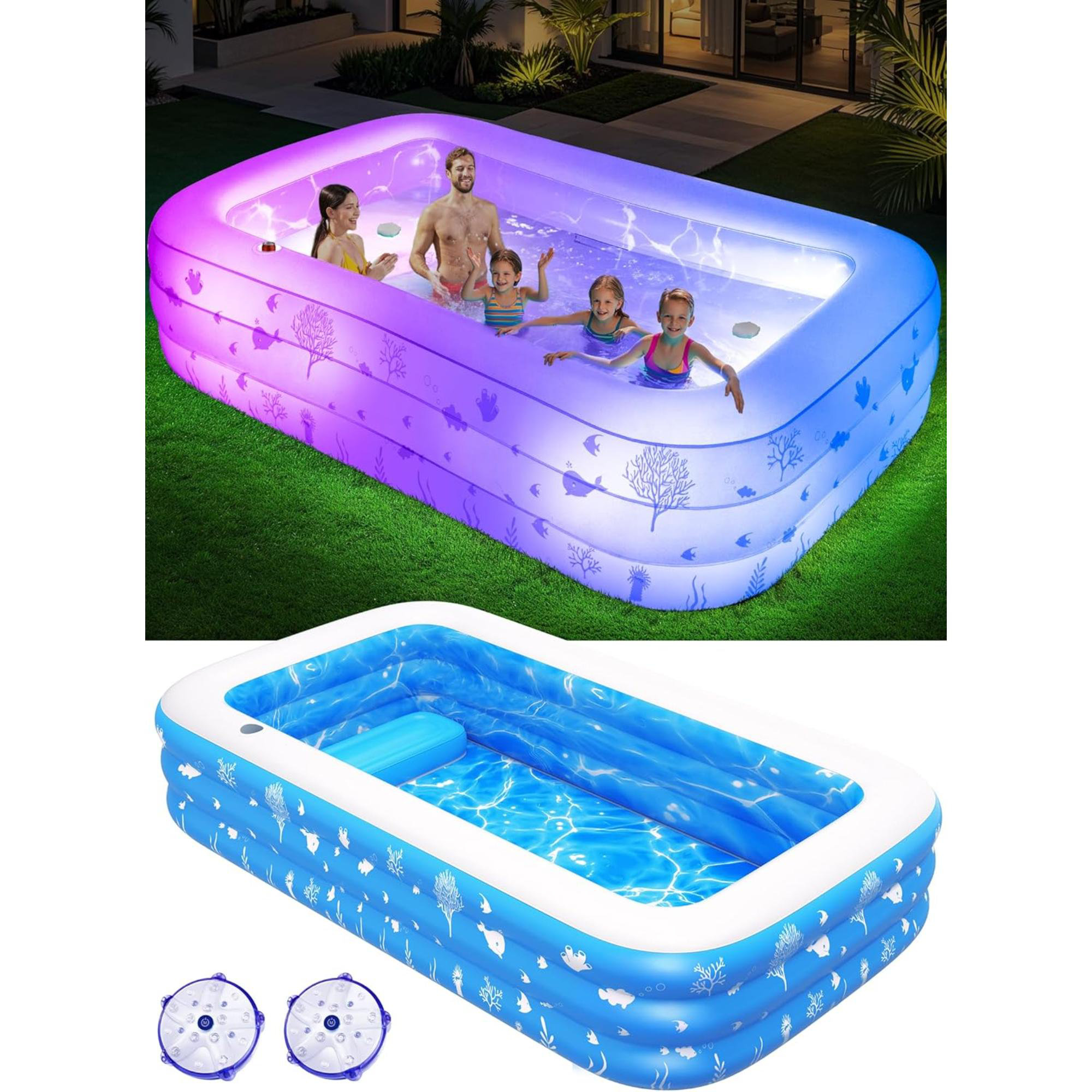 Textiles Hub Inflatable Pool With Seat And Pool Lights, Durable ...
