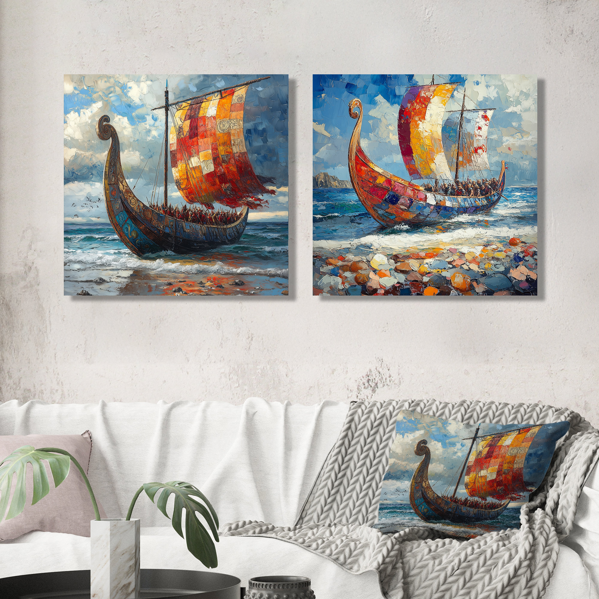 Breakwater Bay Orange Vikings Boat Viking Warriors on the Beach I ...