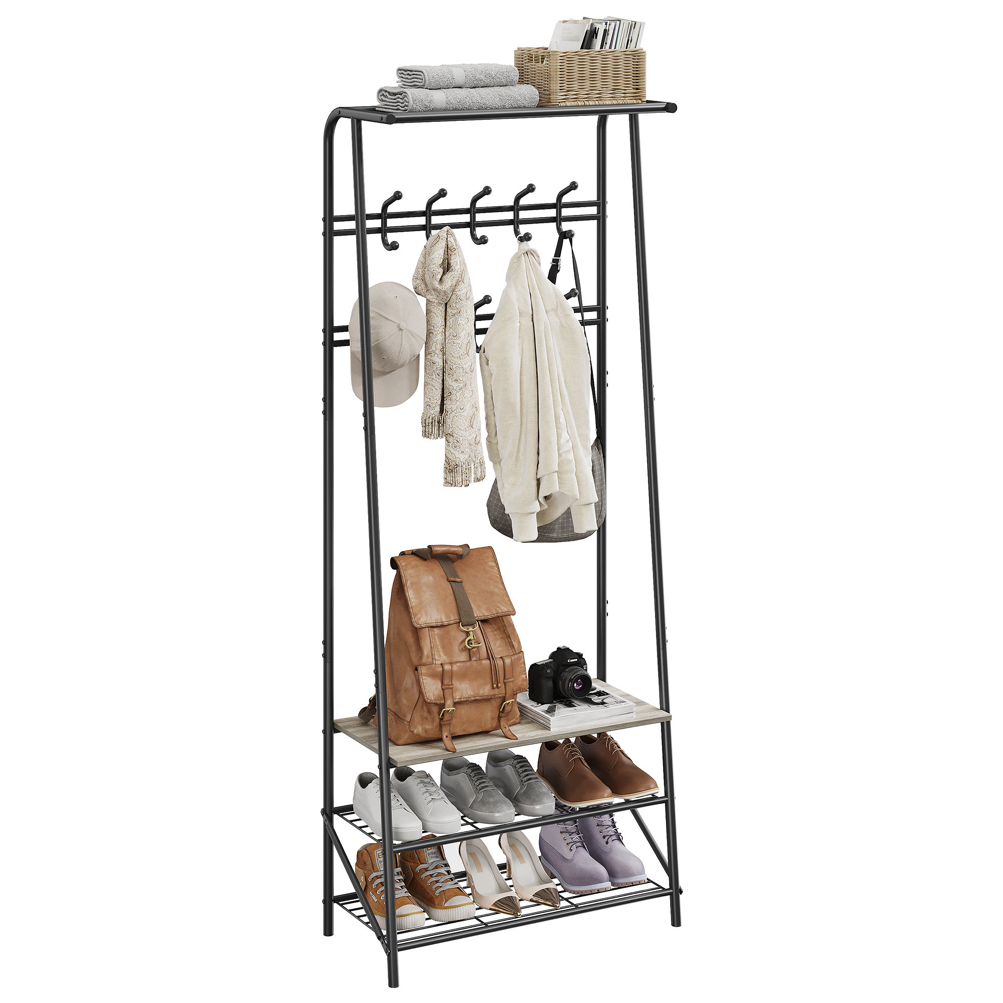 17 Stories Coat Rack With Shoe Storage Bench, 4-In-1 Coat Rack,Shoe ...