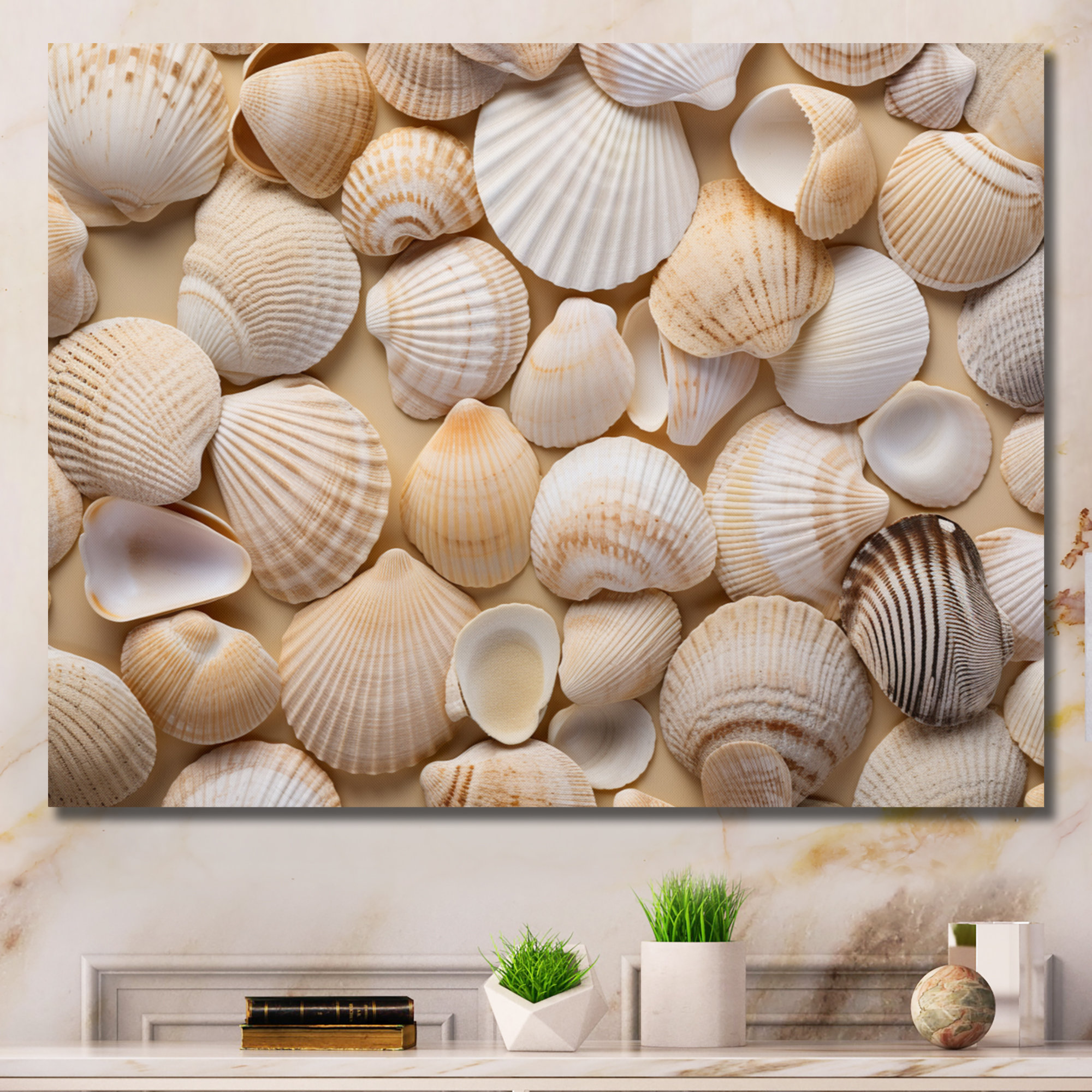 Rosecliff Heights Beige Clam Seashell Symphony II Framed On Canvas ...