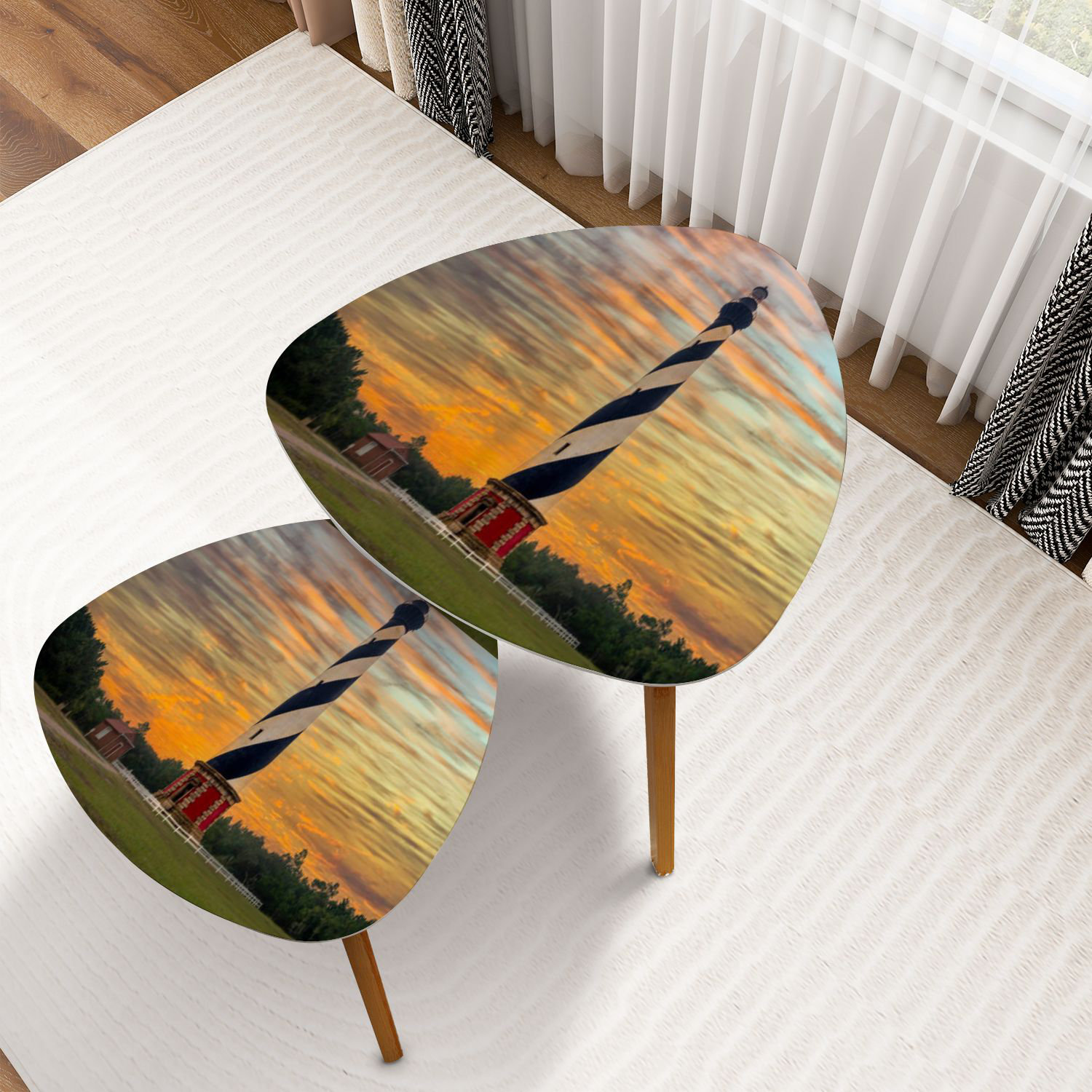George Oliver Triangle Nesting Coffee Table Set of 2 Cape Lighthouse ...
