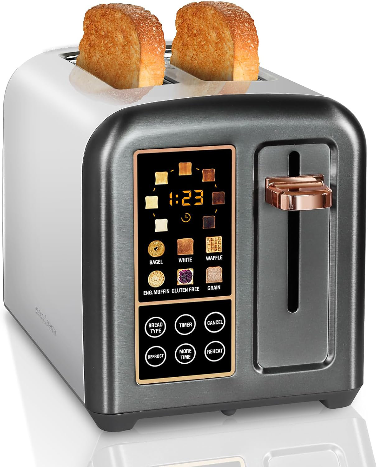 seedeem Toaster 2 Slice, Stainless Toaster LCD Display&Touch Button, 50 ...