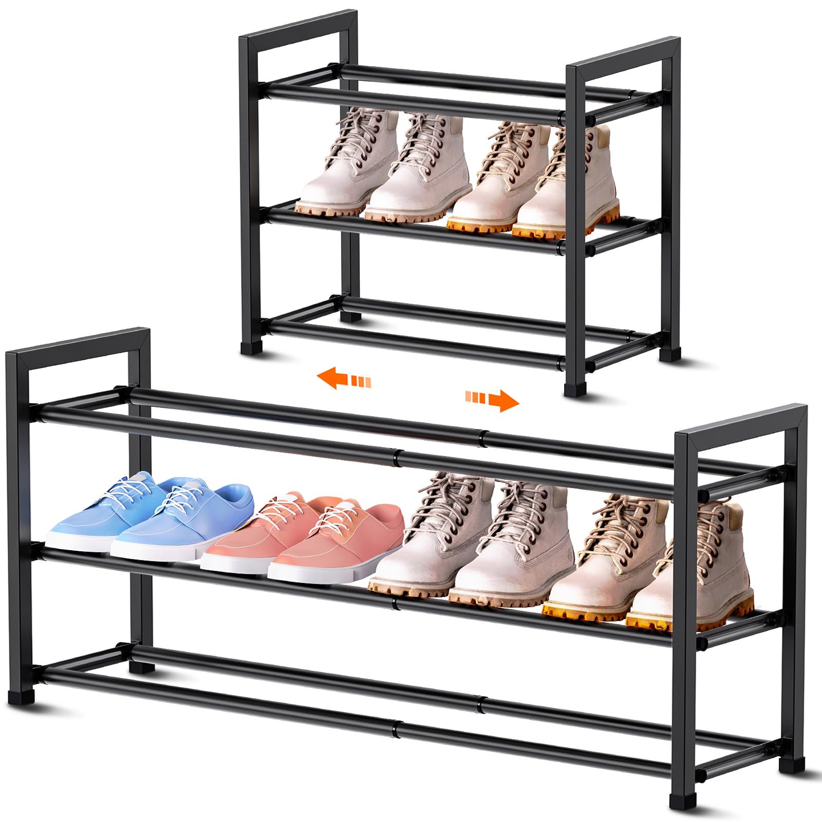 Latitude Run® 3-Tier Expandable Shoe Rack for Closet, 18“-33 ...