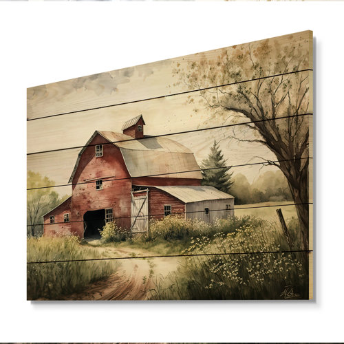August Grove® " Picturesque Winding Path And Barn III " | Wayfair
