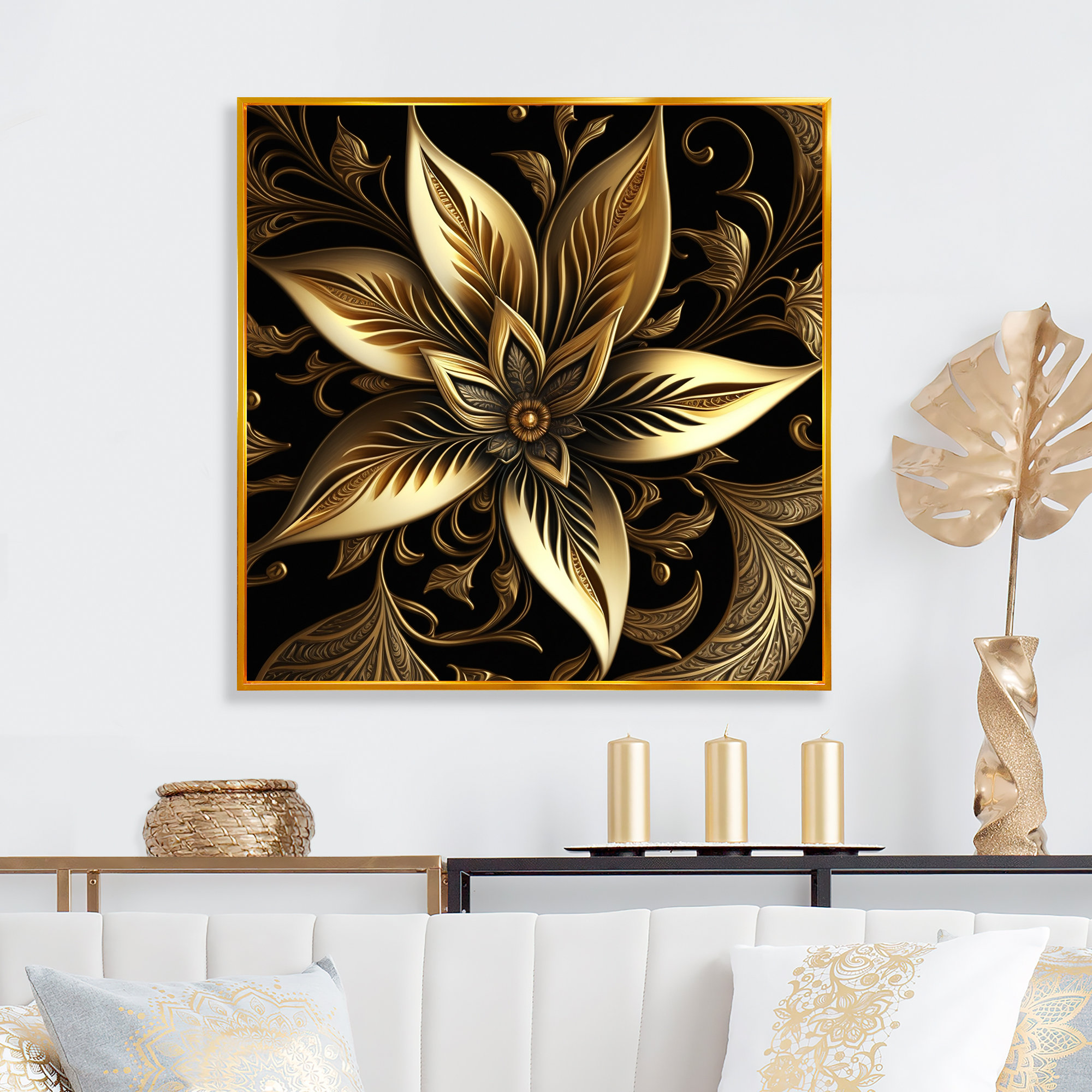 House of Hampton® Lily Gold III - Floral Lily Canvas Wall Art | Wayfair