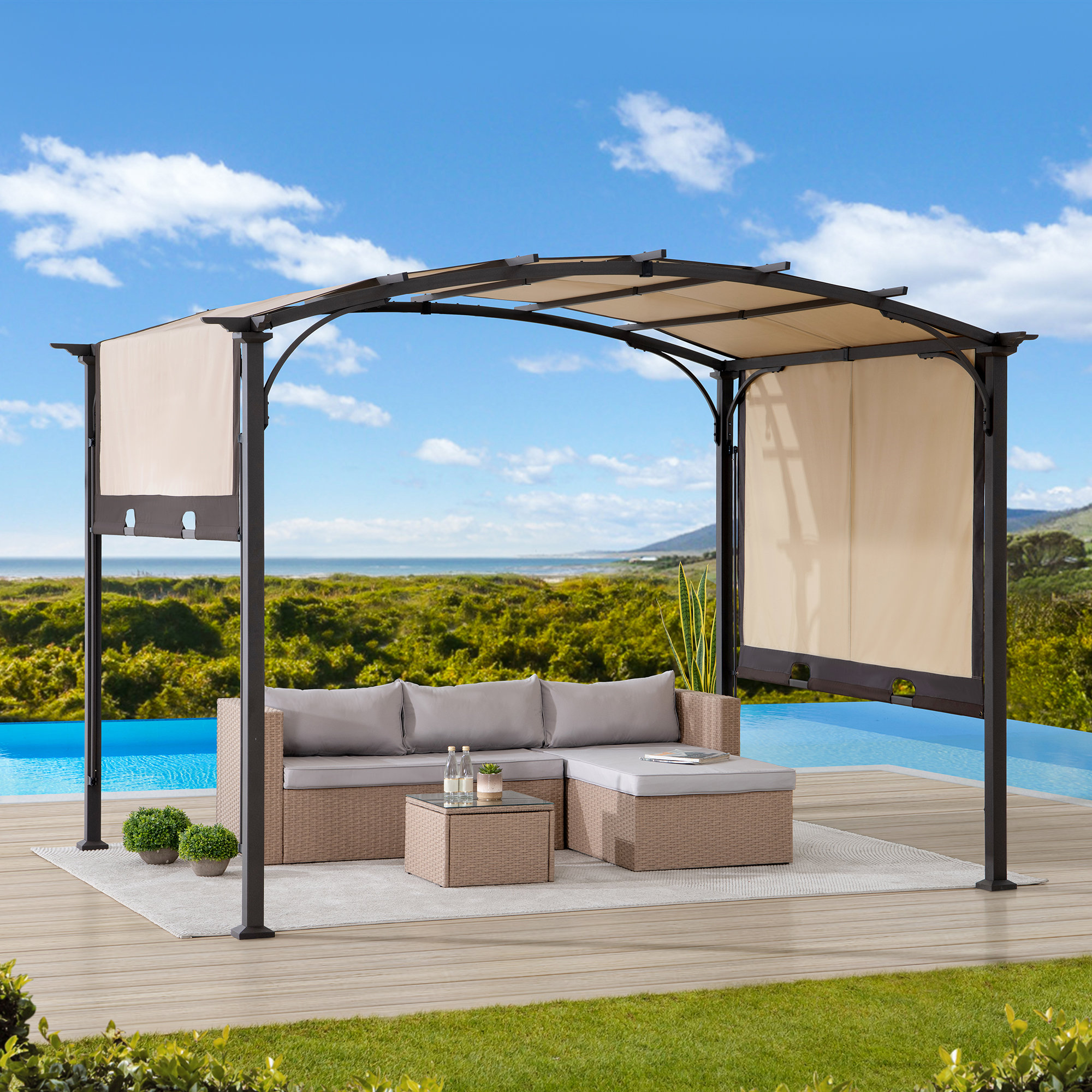 Sunjoy Lindt 9.5 x 11 ft. Outdoor Steel Arched Pergola with Adjustable ...
