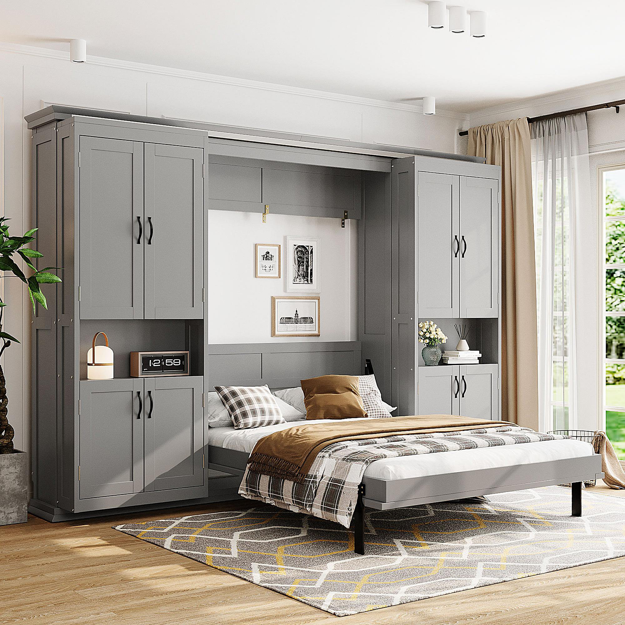 Latitude Run® Full-Size Murphy Bed With Dual Sliding Storage Cabinets ...
