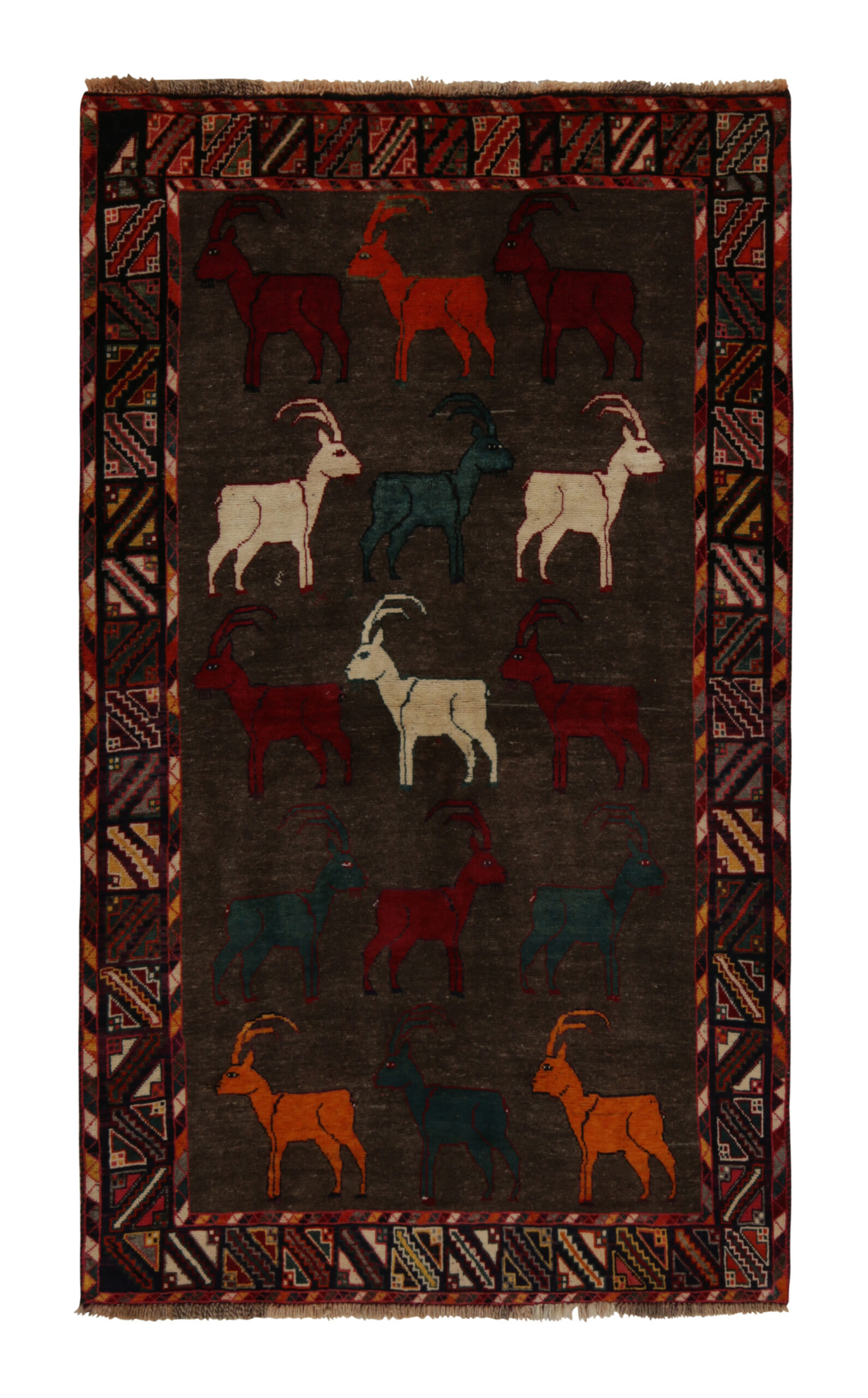 Rug & Kilim Vintage Gabbeh Tribal Rug In Brown With Multicolor Ram ...