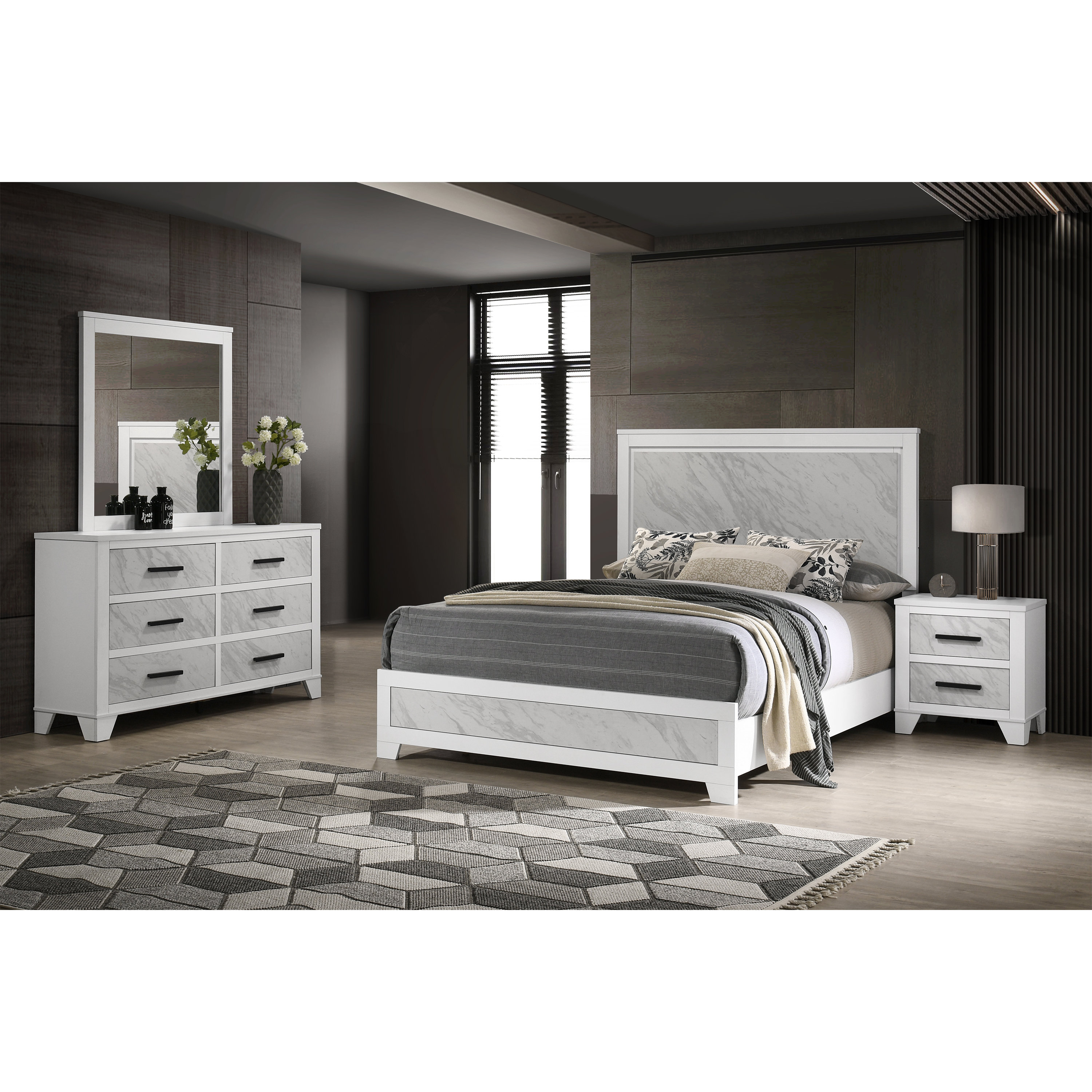 Ebern Designs Chauntel Faux Marble Inset Bedroom Set | Wayfair