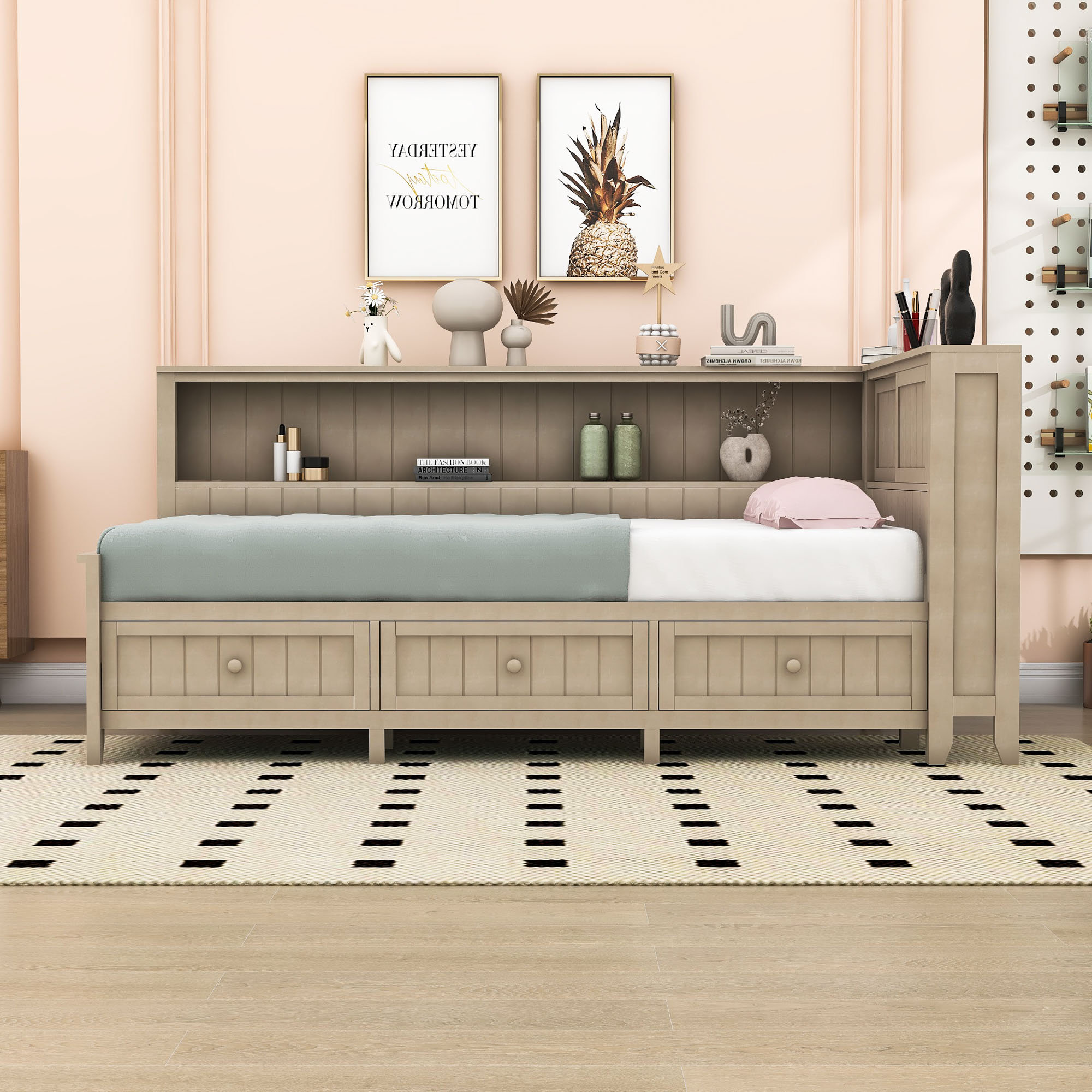 Lark Manor Buglosse Wooden Daybed with Storage Shelves, Three Drawers ...