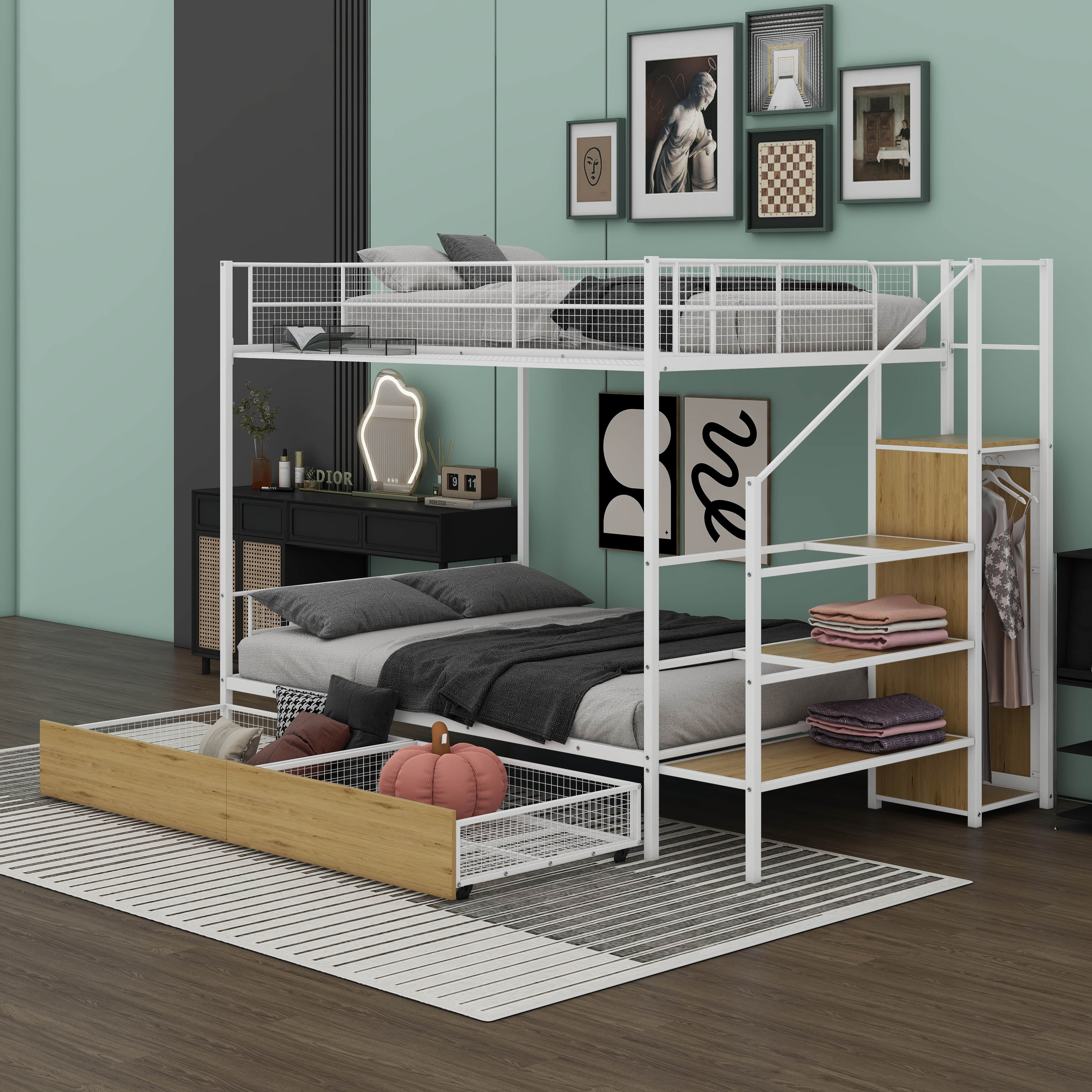 Mason & Marbles Bonelli Twin Over Full Metal Bunk Bed With Drawer And ...
