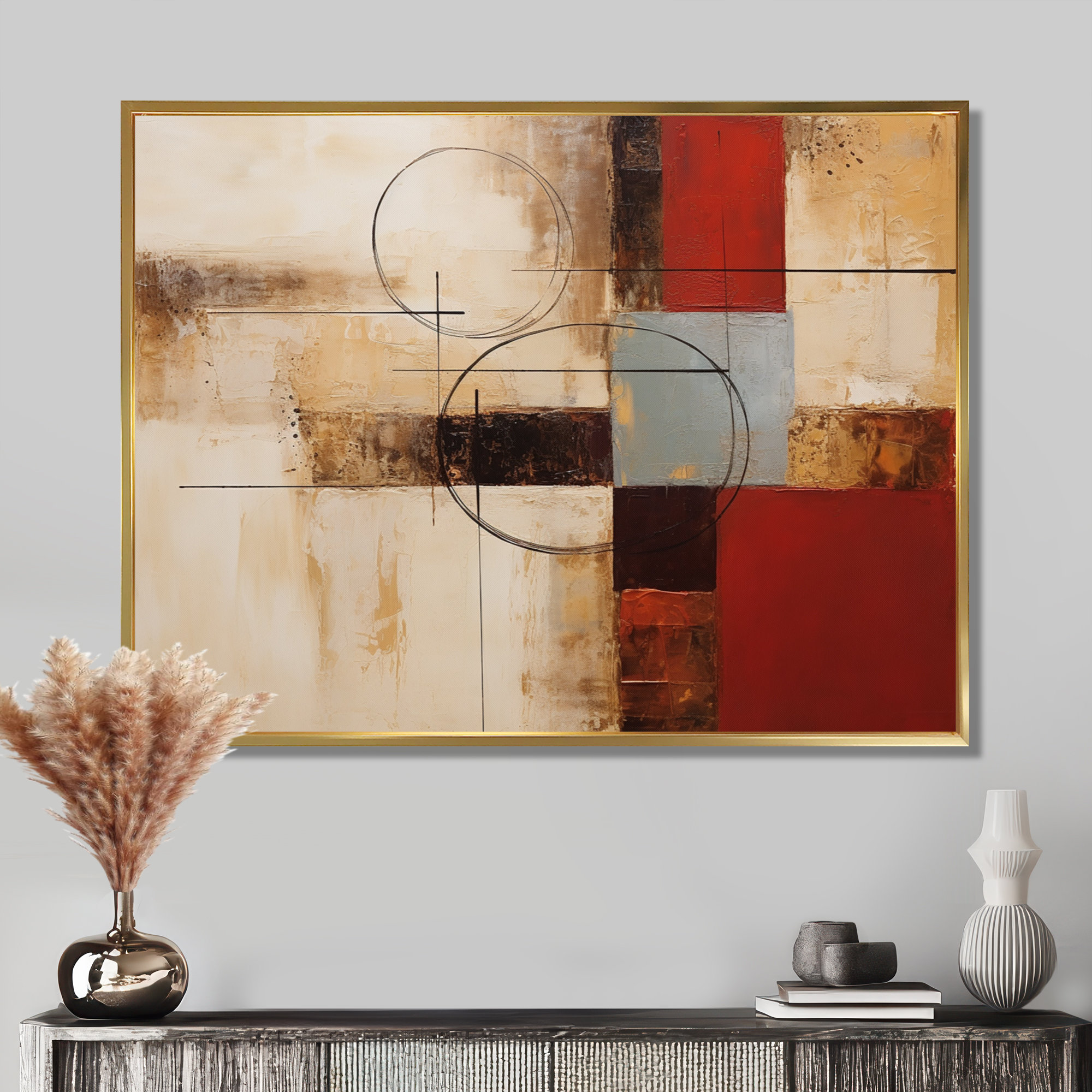 Wrought Studio™ Cubist Red Beige Colorfields - Abstract Collages Wall ...