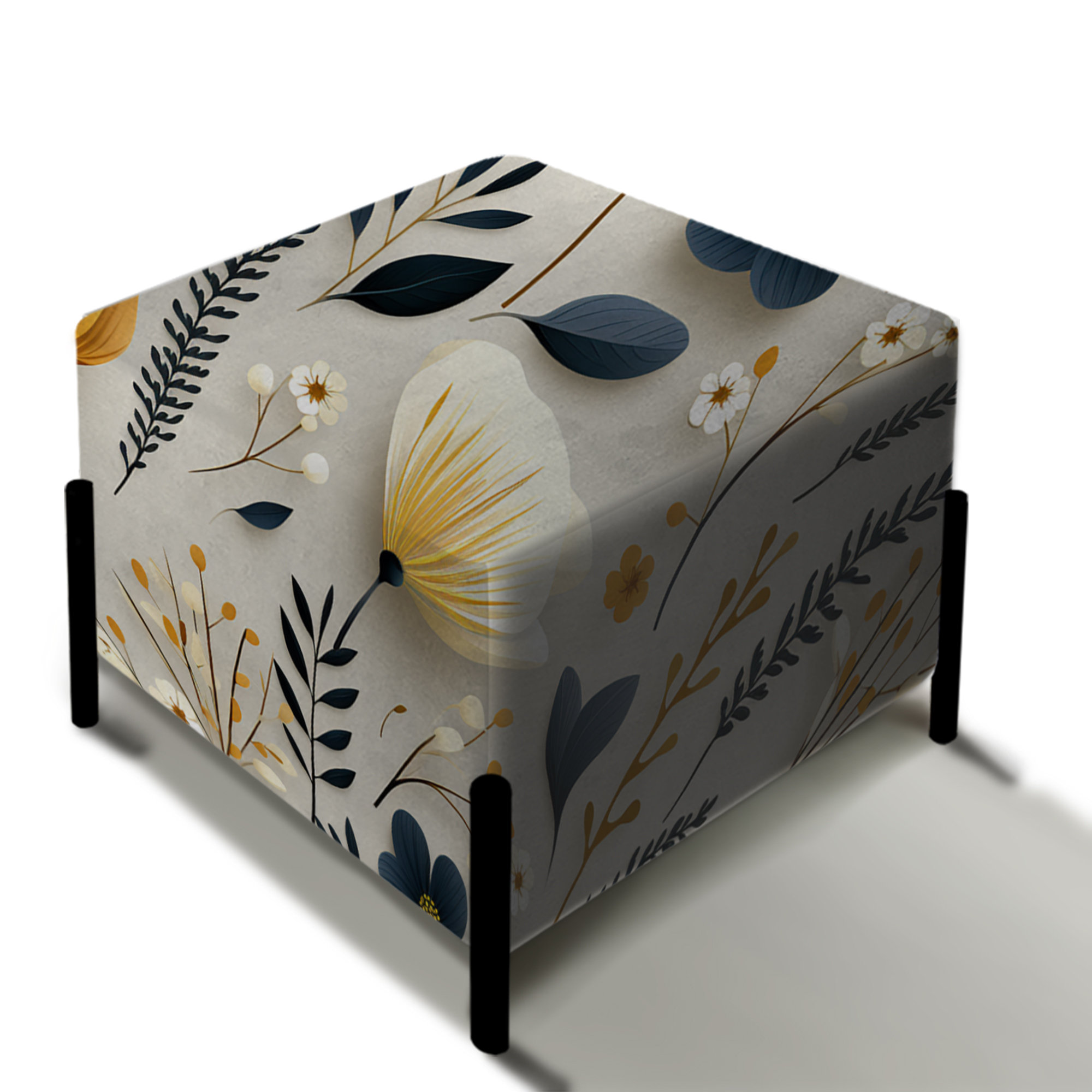 Design Art Beige Begonia Botanicals Collage - Floral Square Ottoman ...