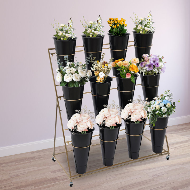 Arlmont & Co. 3-layer Metal Flower Display Stand with Wheels | Wayfair