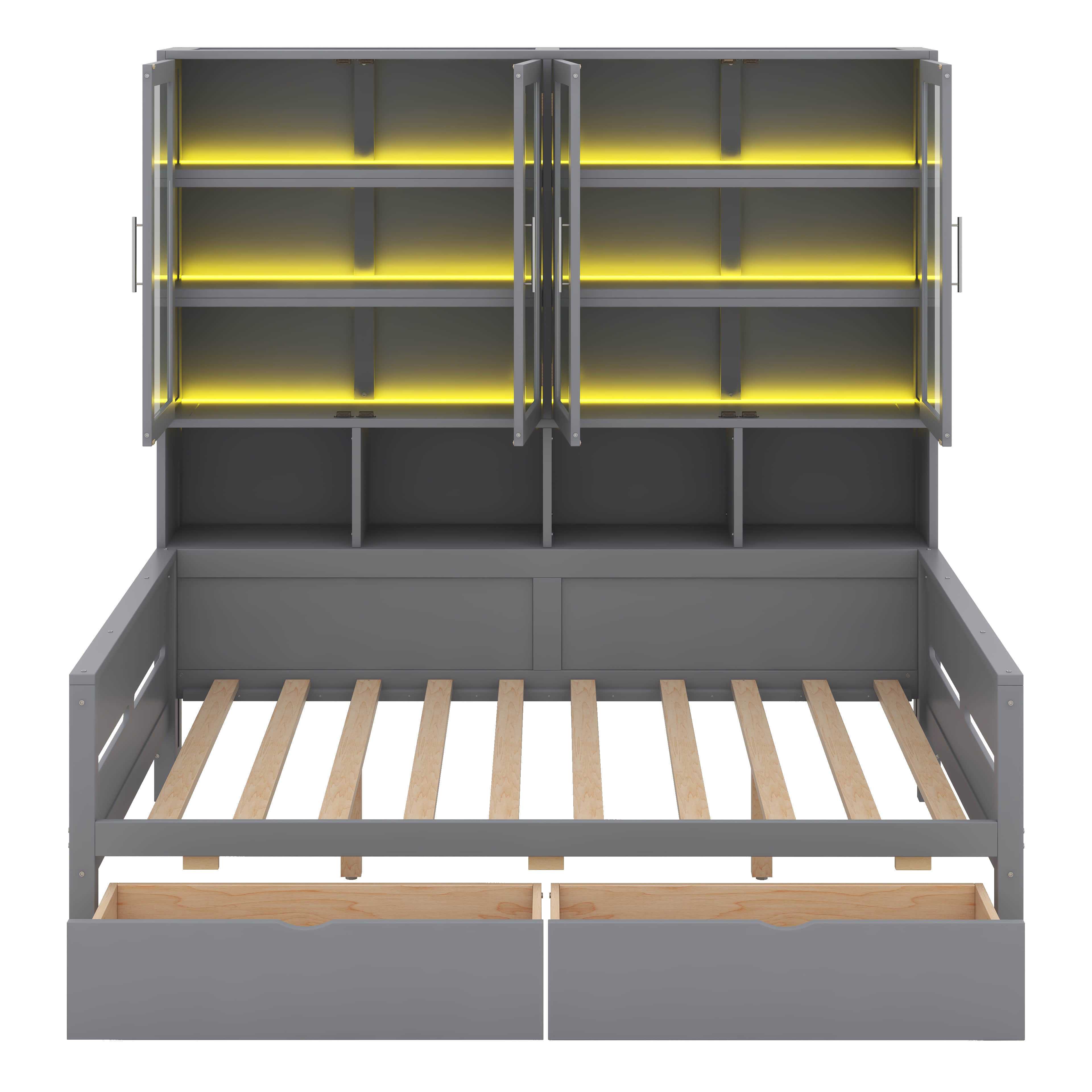 Brayden Studio® Full Size Wooden Daybed With Glass-Door Storage ...