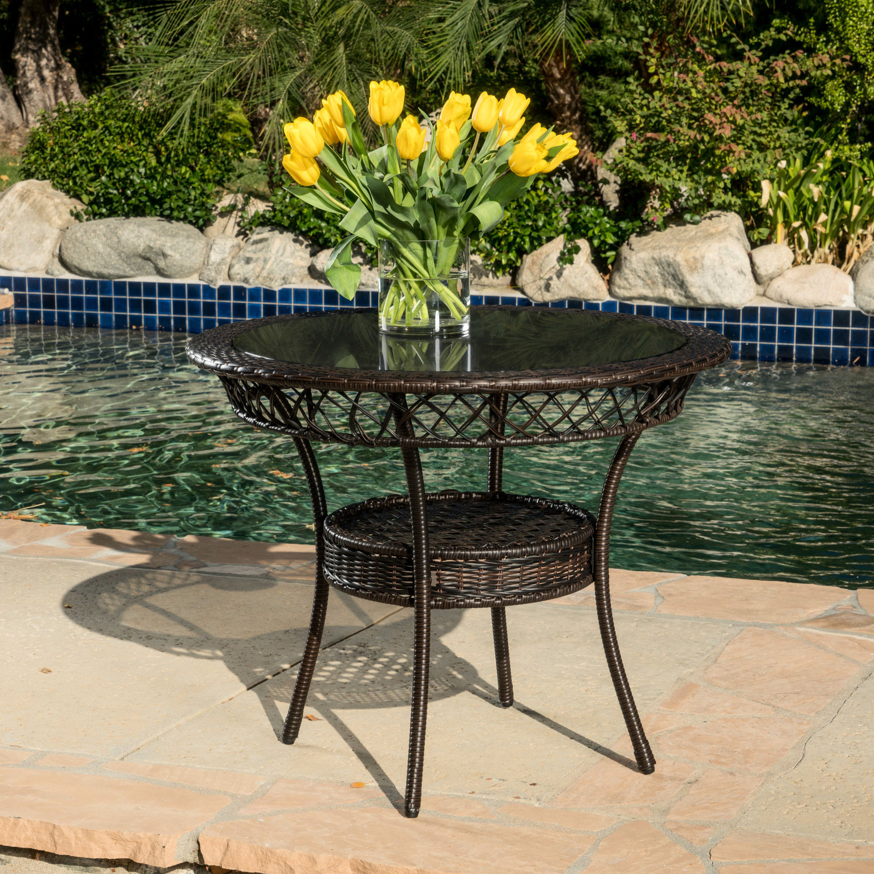 Bay Isle Home™ 34" Patio Table - , Clear Glass Surface, Under-table ...