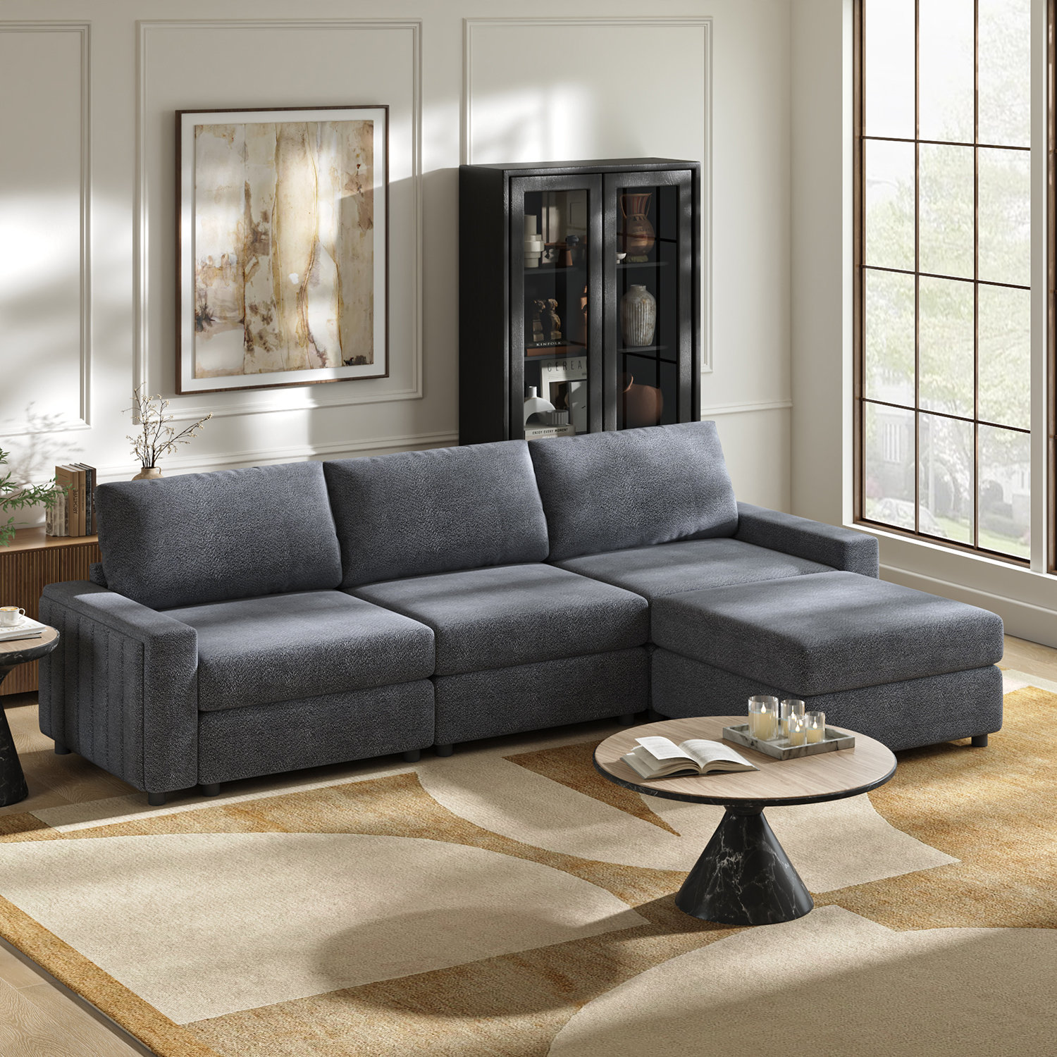 Ebern Designs Grandon 117" Modern Square Arm Sectional Sofa with One ...