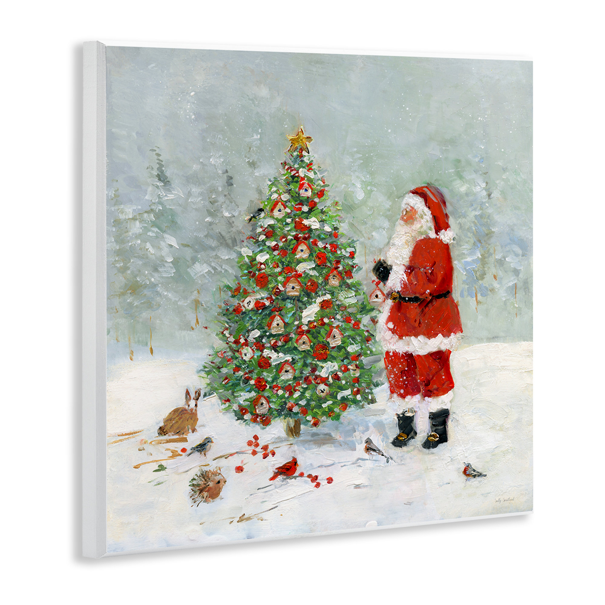 Ebern Designs Santa with Birdhouse Tree Giclee Art by Sally Swatland ...