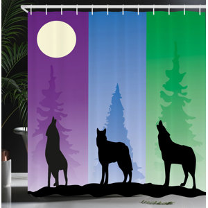 Latitude Run® Silhouette Shower Curtain Wolf at Night Howling ...