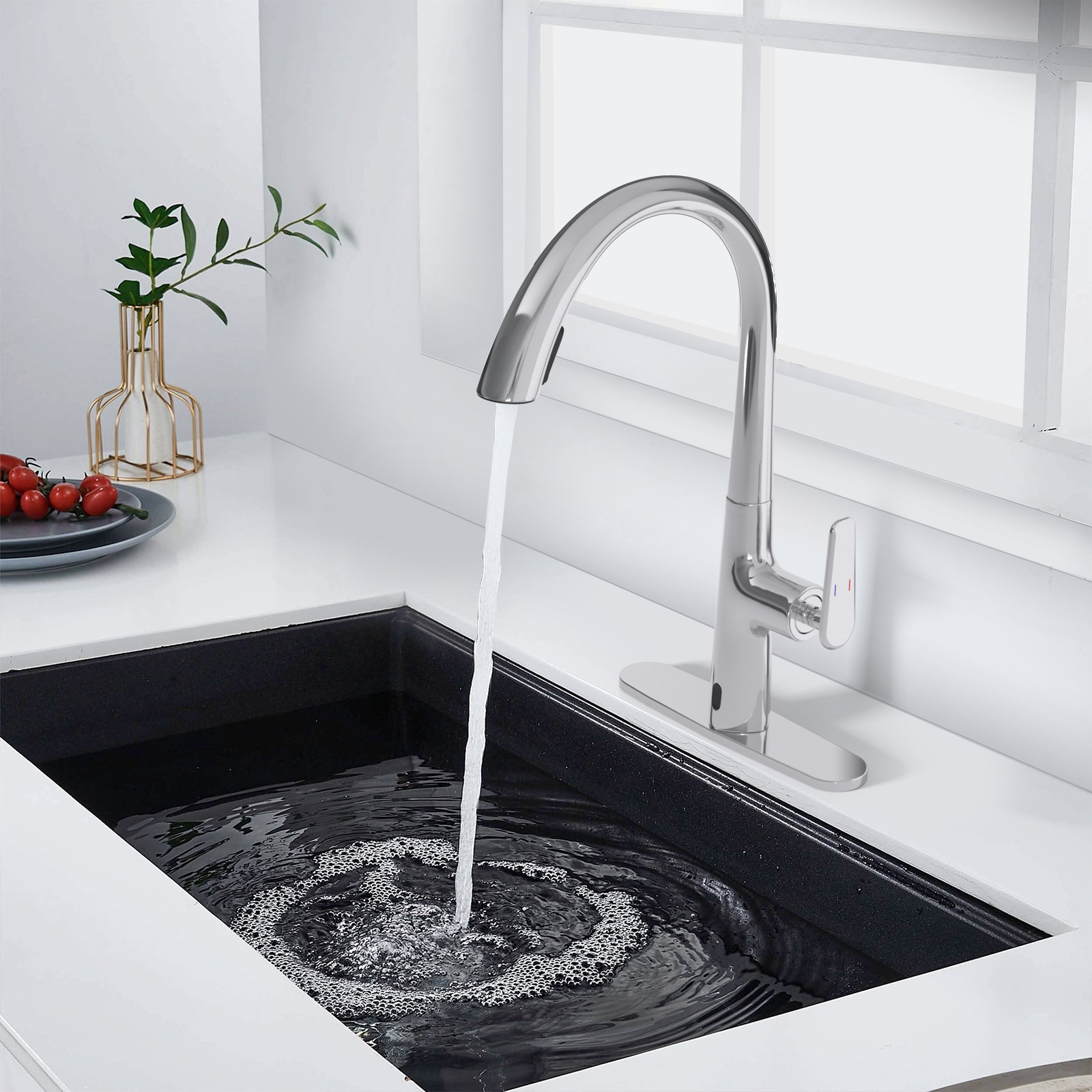 Givingtree Dual Sensors Touchless Pull-Down Kitchen Faucet Fingerprint ...