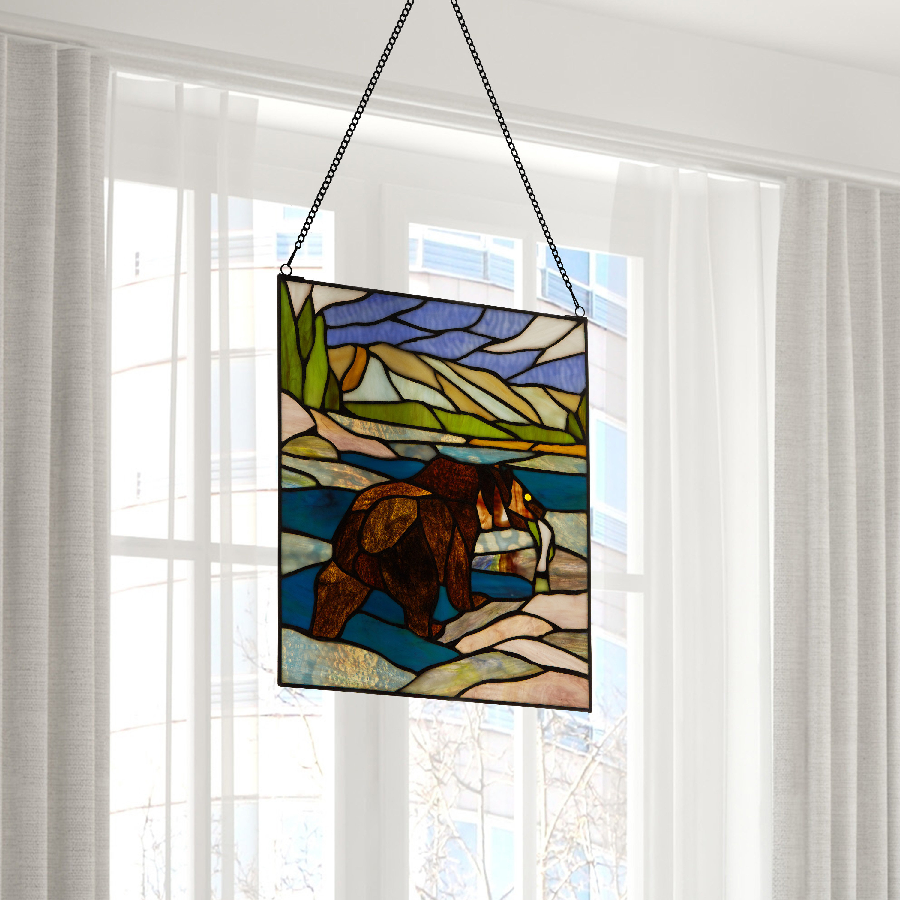 Millwood Pines 14"H Bear Stained Glass Window Panel & Reviews | Wayfair