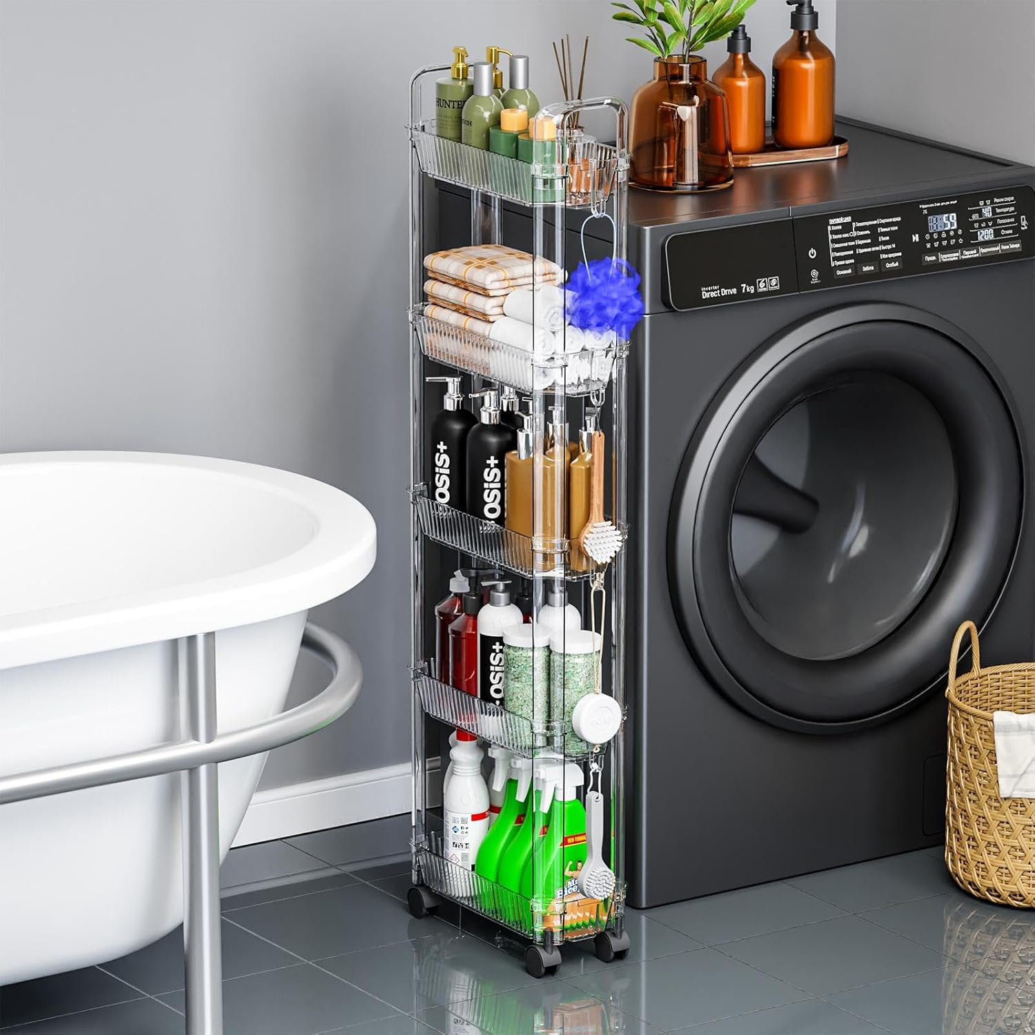 ENDOSTO 5 Tier Slim Rolling Storage Cart with Wheels for Small Space ...