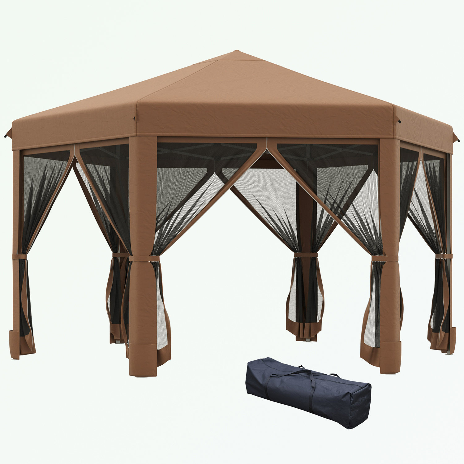hanada Hexagonal Steel Frame Gazebo with 6 Mesh Sidewall Netting and 3 ...