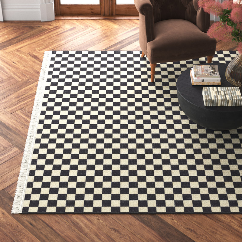Joss & Main Habra Checkered Recycled Black / Ivory Rug & Reviews | Wayfair